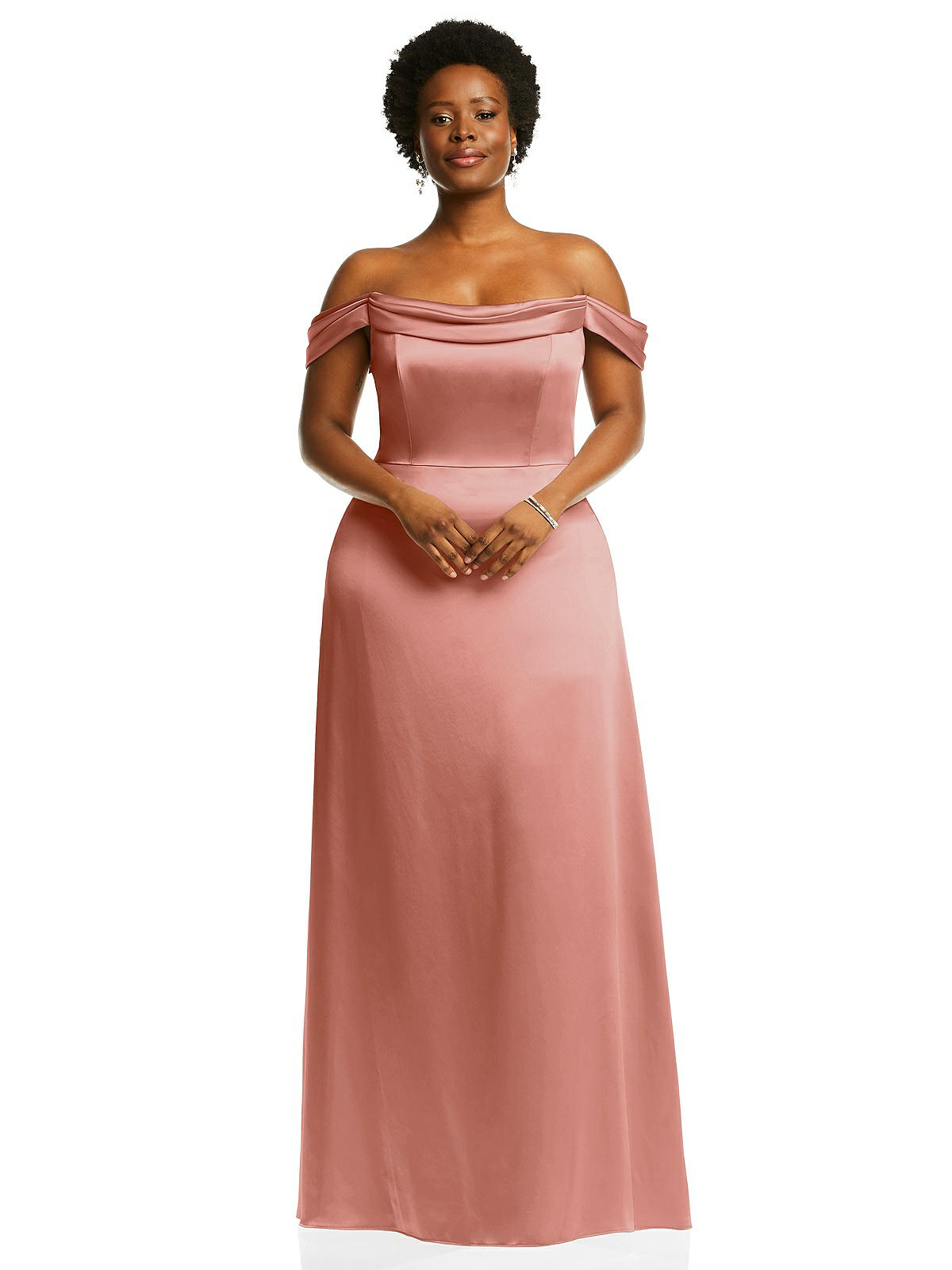 Off-the-Shoulder Draped Neckline Maxi Dress | The Dessy Group