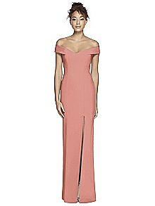 Off-the-Shoulder Criss Cross Back Trumpet Gown | The Dessy Group