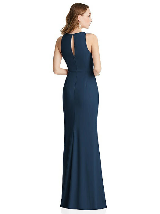 Halter Maxi Dress with Cascade Ruffle Slit | The Dessy Group