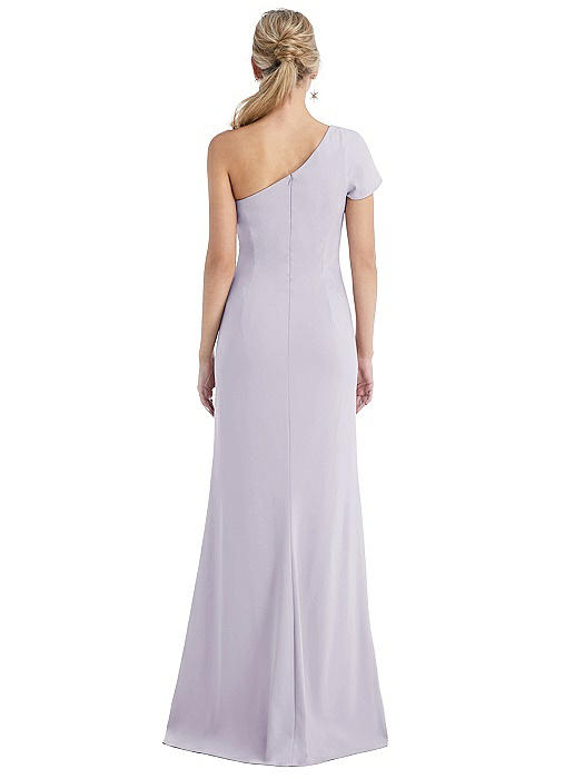 One-Shoulder Cap Sleeve Trumpet Gown with Front Slit | The Dessy Group