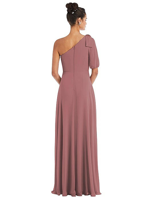 Bow One-Shoulder Flounce Sleeve Maxi Dress | The Dessy Group
