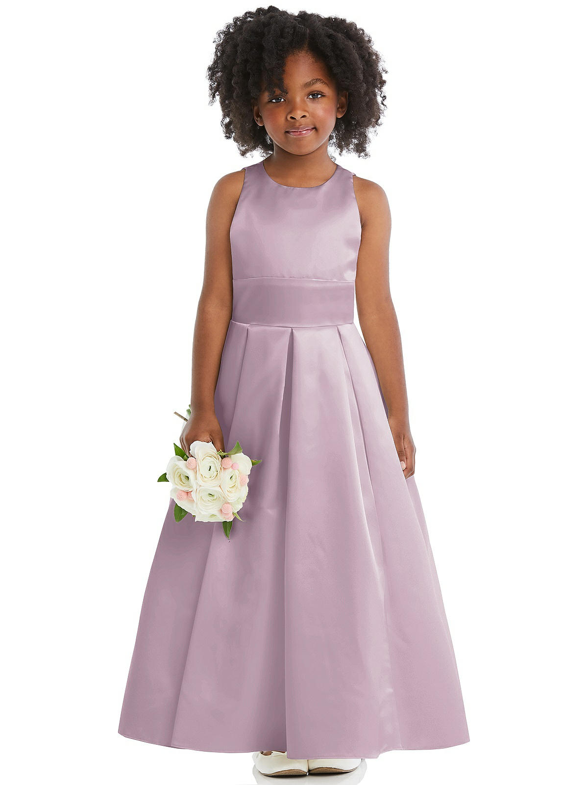 Sleeveless Pleated Skirt Satin Flower Girl Dress In Suede Rose | The ...