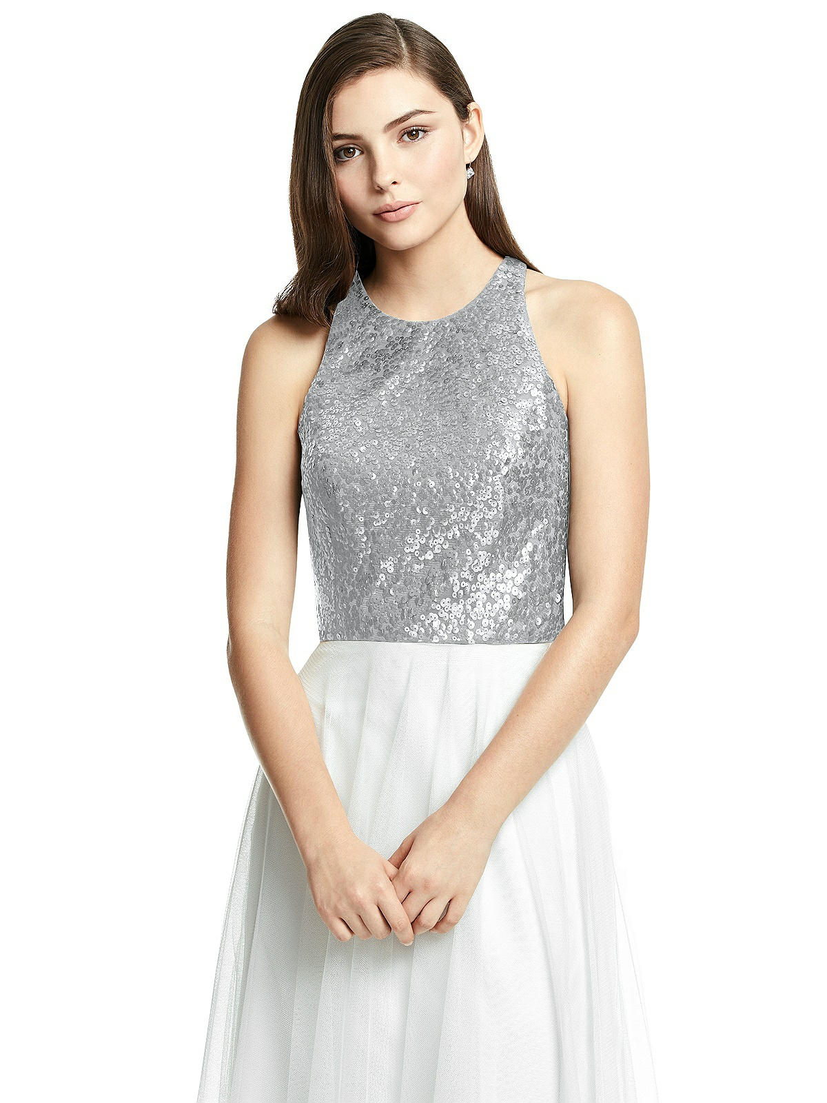Sleeveless Sequin Top In Silver | The Dessy Group