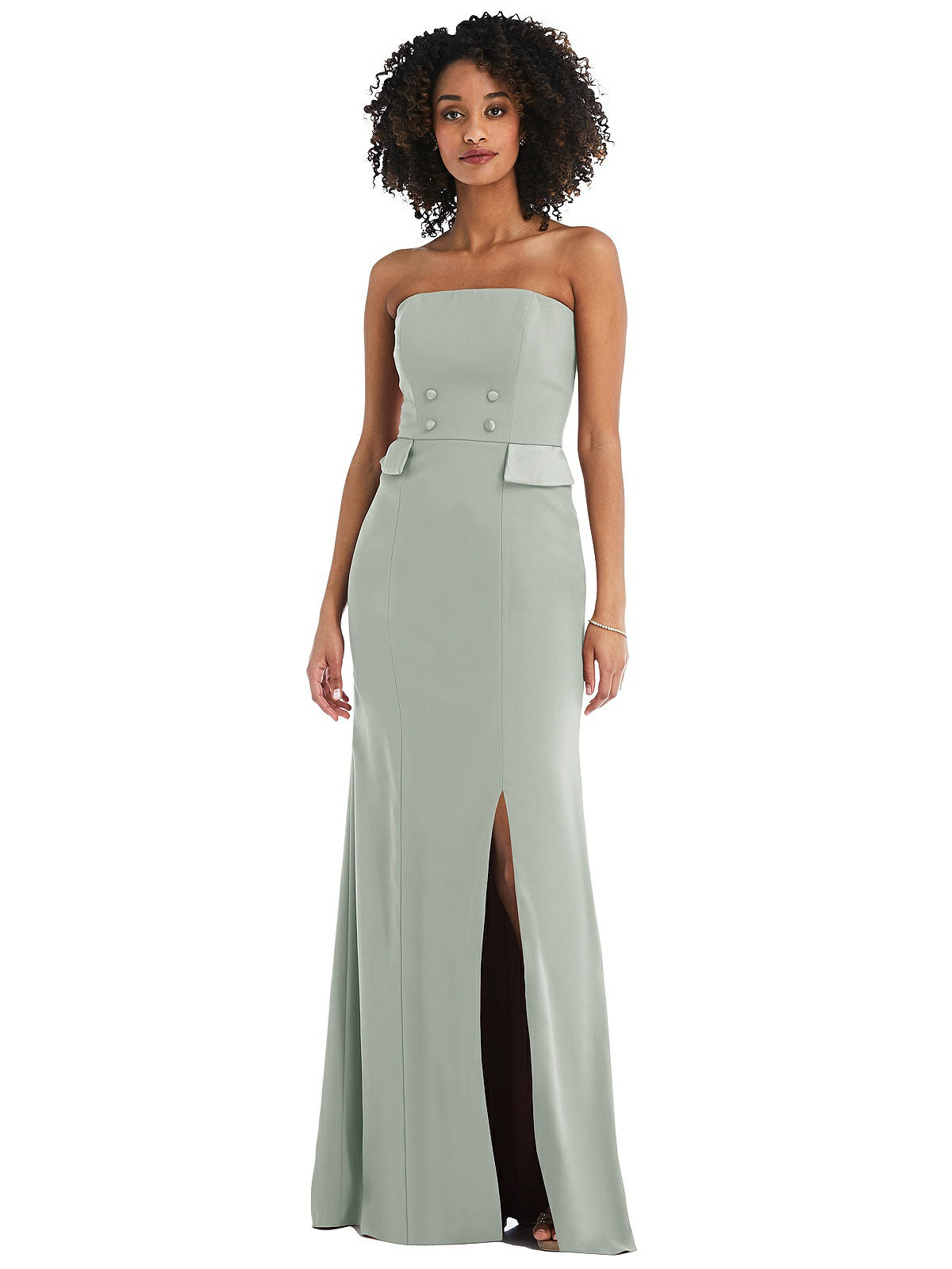 Strapless Tuxedo Maxi Bridesmaid Dress With Front Slit In Willow Green ...