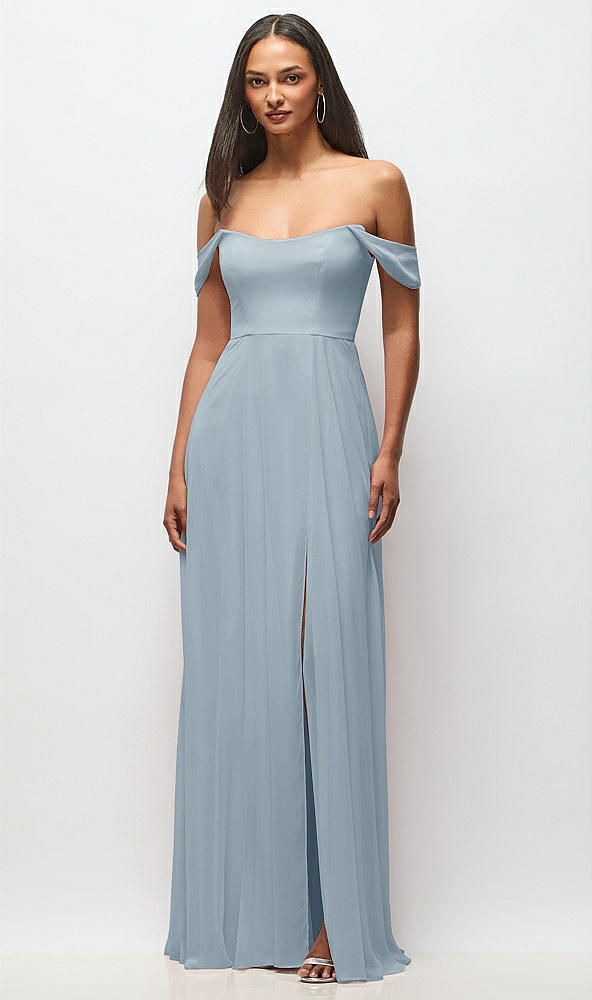 Off-the-shoulder Basque Neck Maxi Bridesmaid Dress With Flounce Sleeves ...
