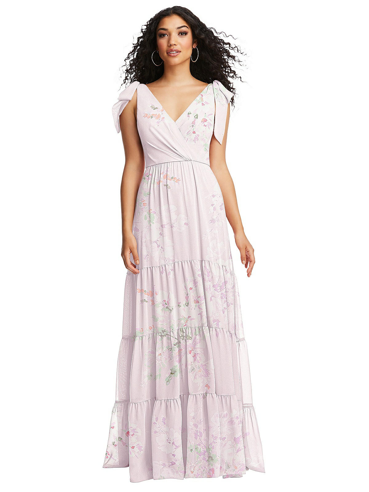 Bow-shoulder Faux Wrap Maxi Bridesmaid Dress With Tiered Skirt In ...