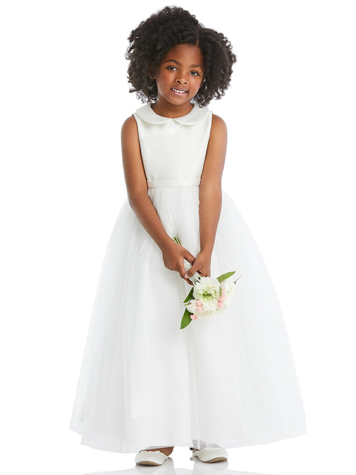 Peter Pan Collar Satin And Tulle Flower Girl Dress In Ivory | The Dessy ...
