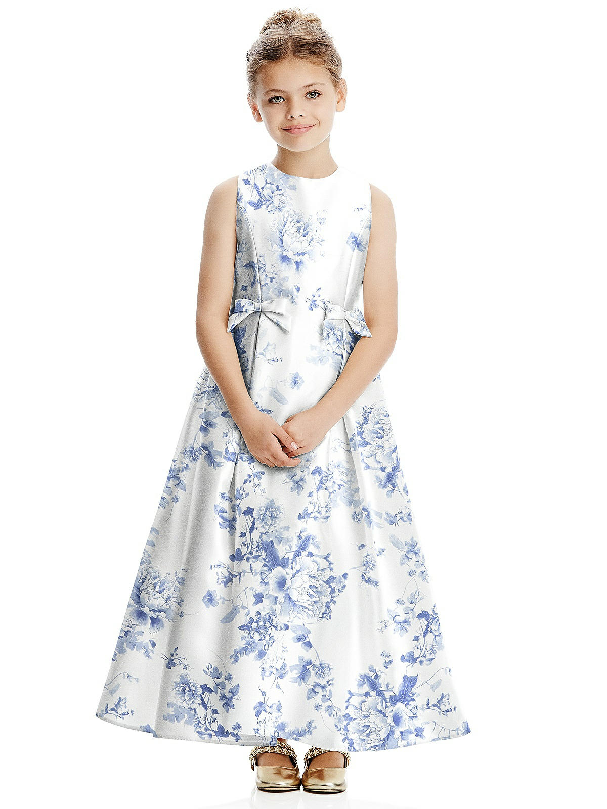 Floral Princess Line Satin Flower Girl Dress With Bows In Cottage Rose ...
