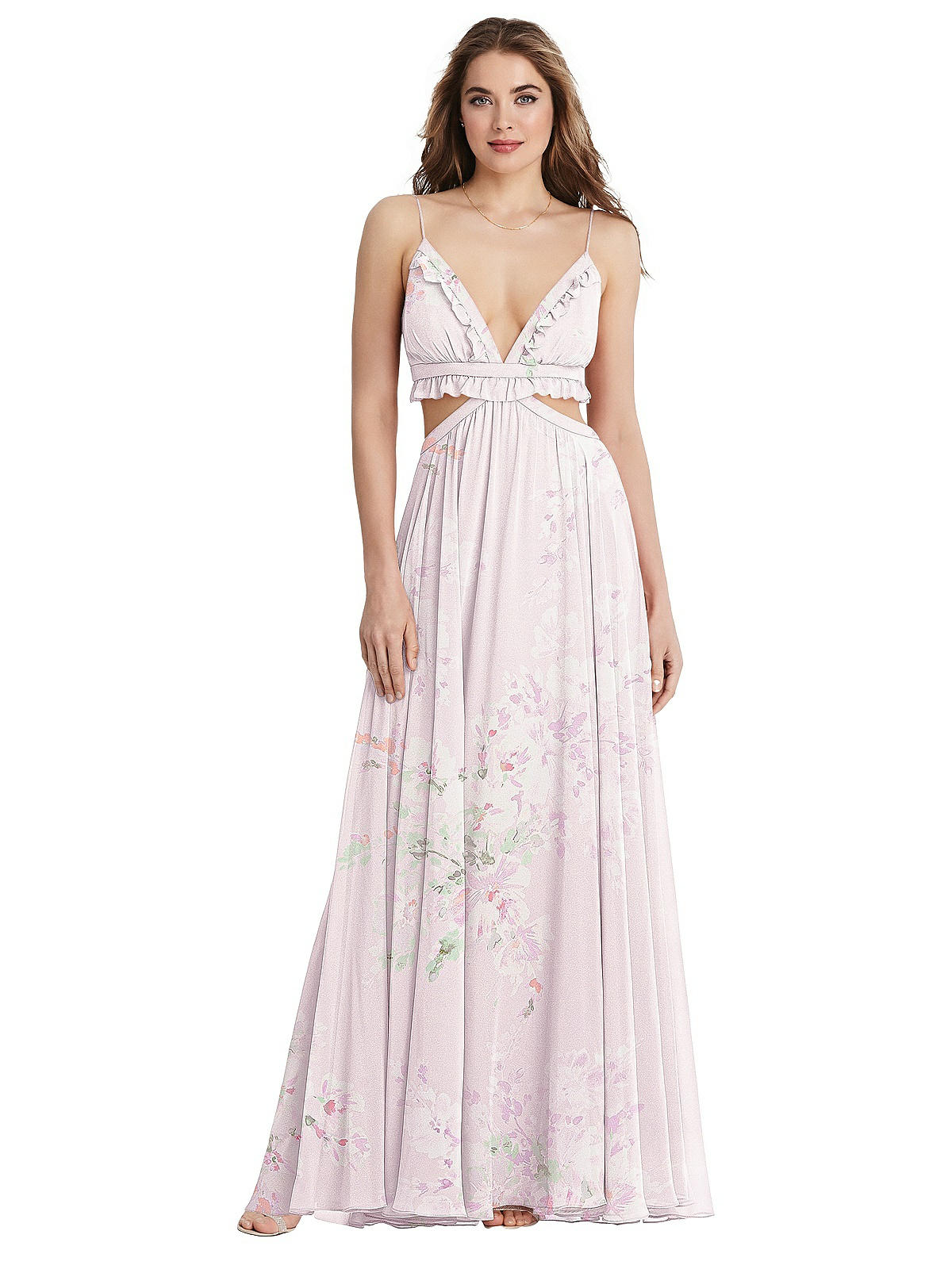 Ruffled Chiffon Cutout Maxi Bridesmaid Dress - Jessie In Watercolor ...