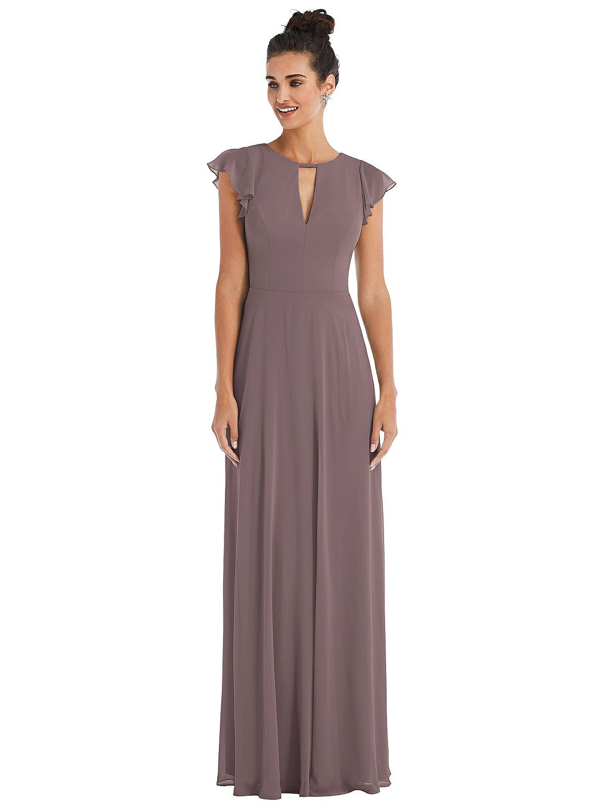 Flutter Sleeve V-keyhole Chiffon Maxi Bridesmaid Dress In French ...