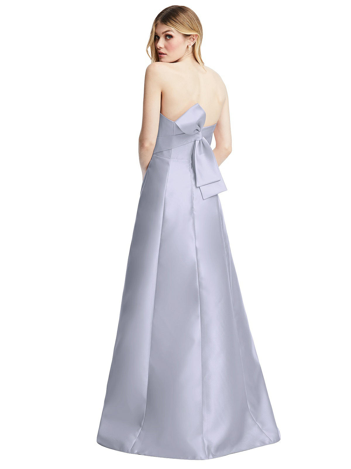 Strapless A-line Satin Bridesmaid Dress With Modern Bow Detail In Silver Dove | The Dessy Group