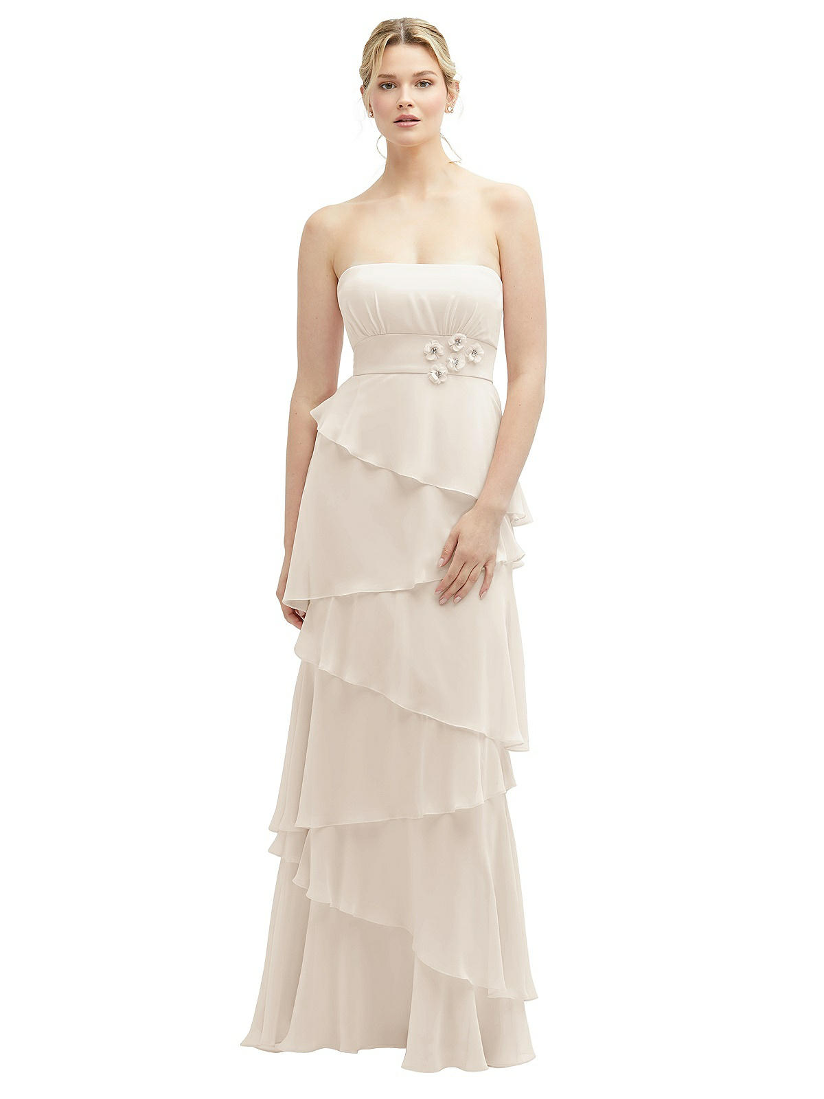 Strapless Asymmetrical Tiered Ruffle Chiffon Maxi Bridesmaid Dress With ...