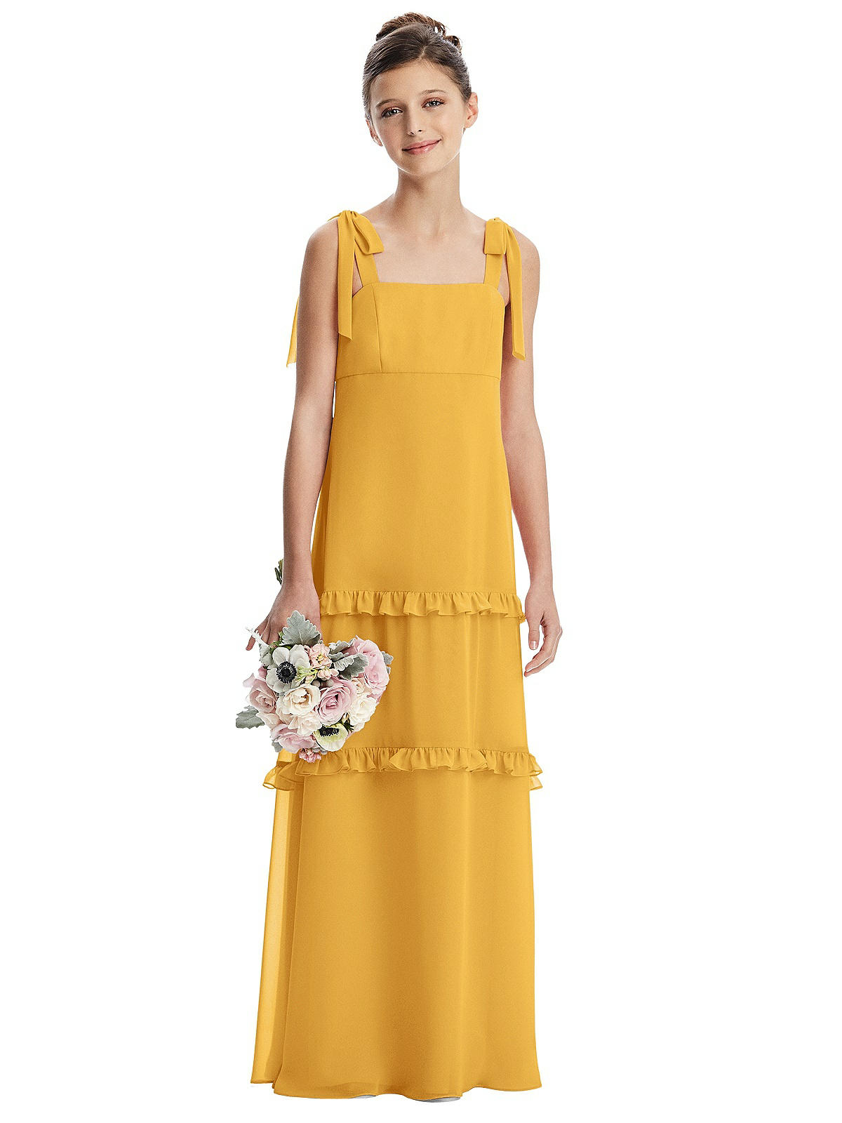 Tie-shoulder Juniors Dress With Tiered Ruffle Skirt In Nyc Yellow | The ...