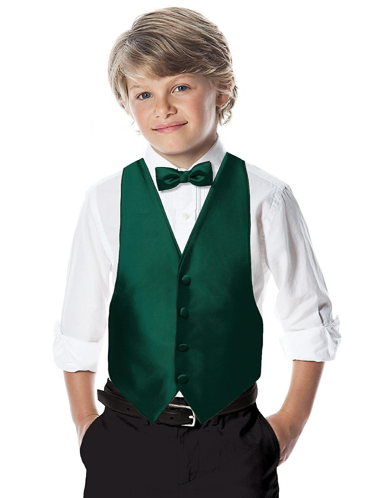 Yarn-dyed Boy's Backless Vest By After Six In Hunter Green | The Dessy ...