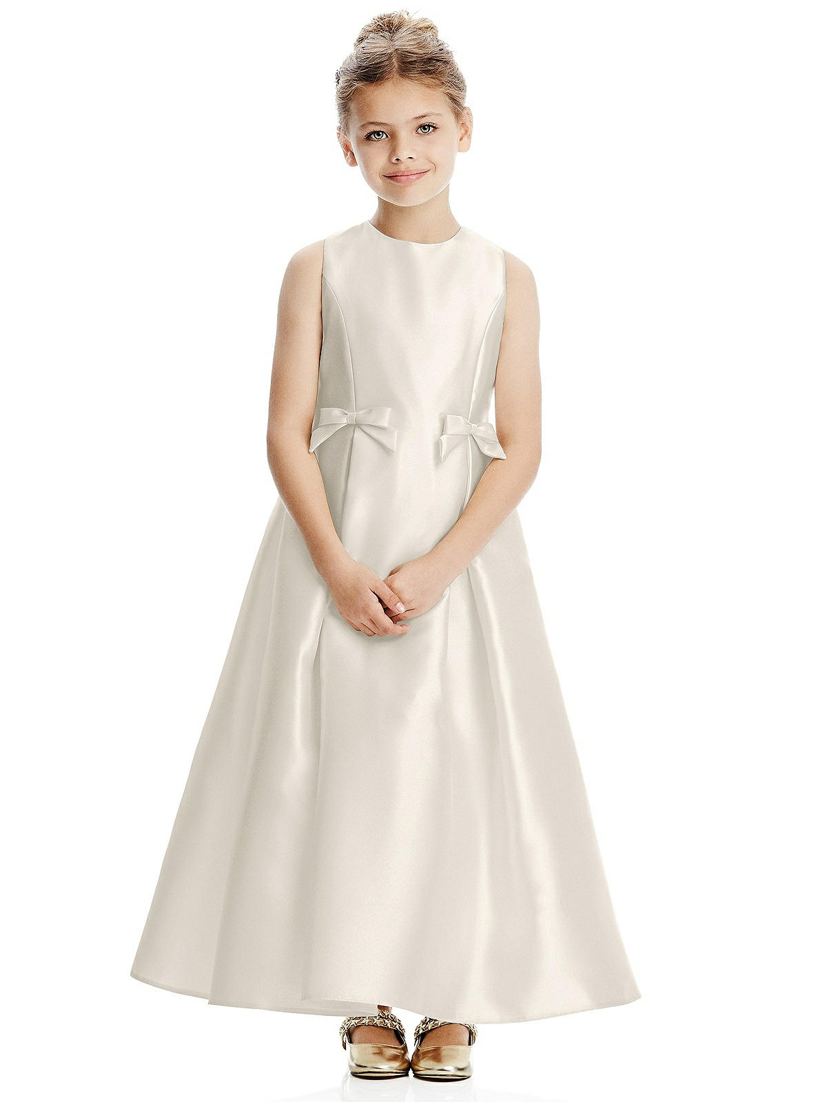Princess Line Satin Twill Flower Girl Dress With Bows In Ivory | The ...