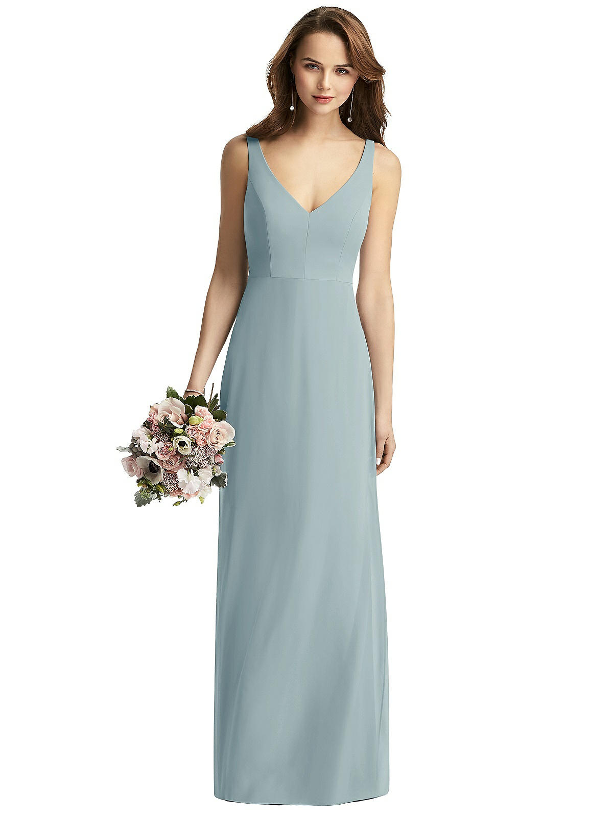 Sleeveless V-back Long Trumpet Bridesmaid Dress In Morning Sky | The ...