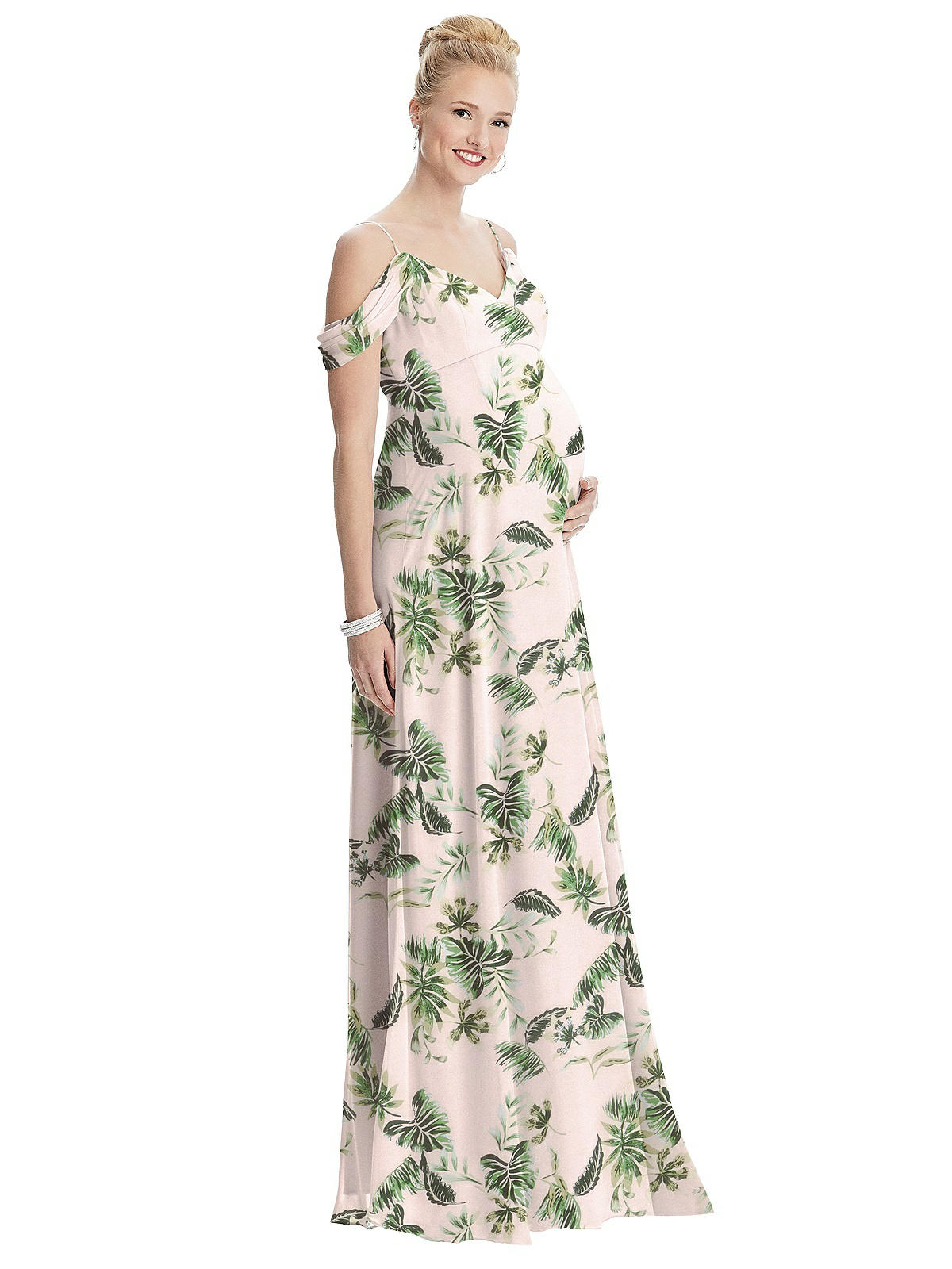 Draped Cold-shoulder Chiffon Maternity Bridesmaid Dress In Palm Beach ...