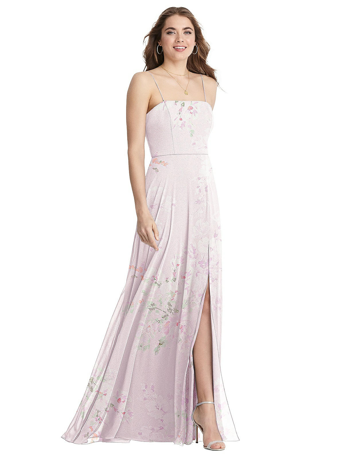 Square Neck Chiffon Maxi Bridesmaid Dress With Front Slit - Elliott In ...