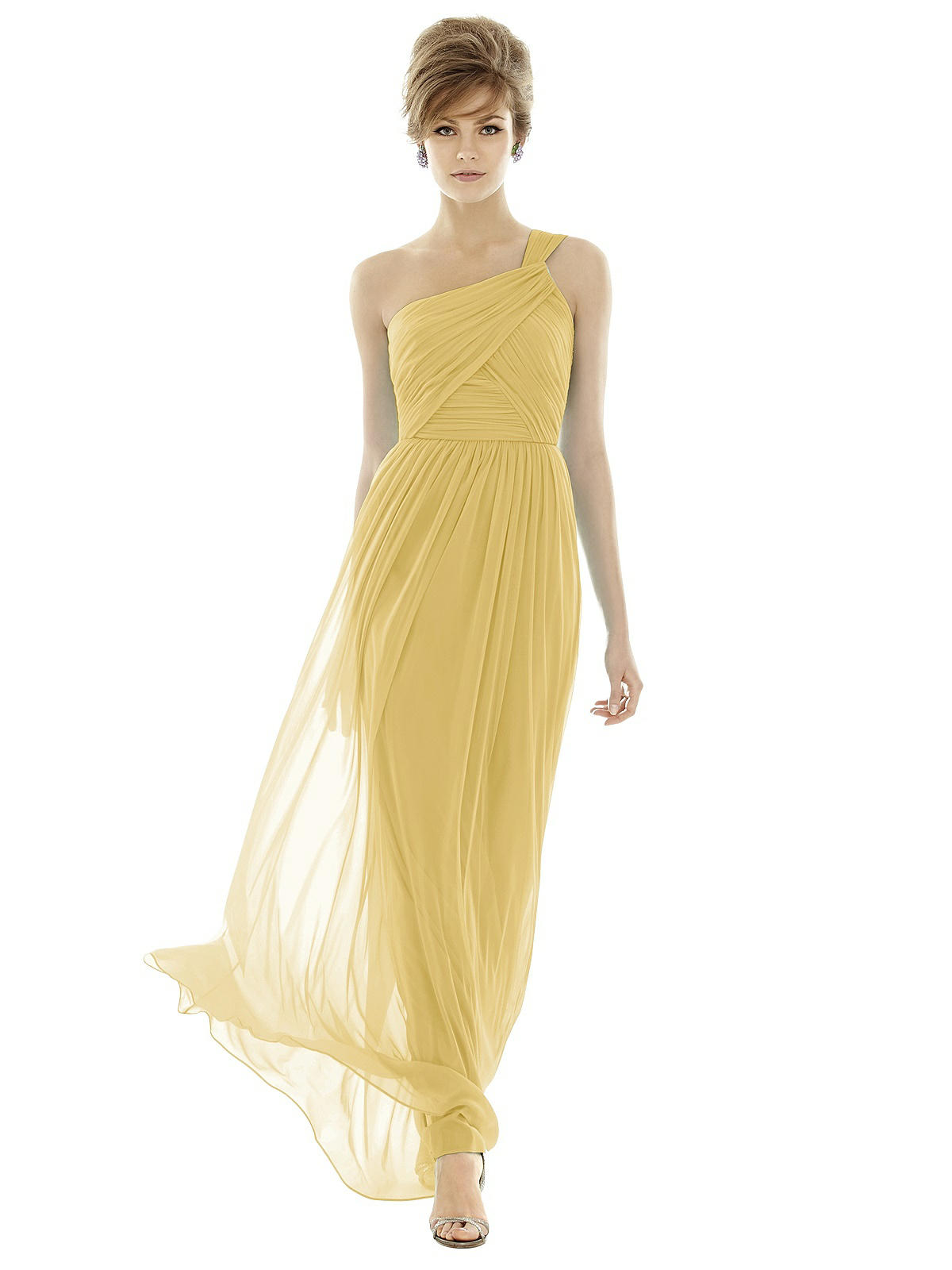 One-shoulder Asymmetrical Draped Wrap Maxi Bridesmaid Dress In Maize ...