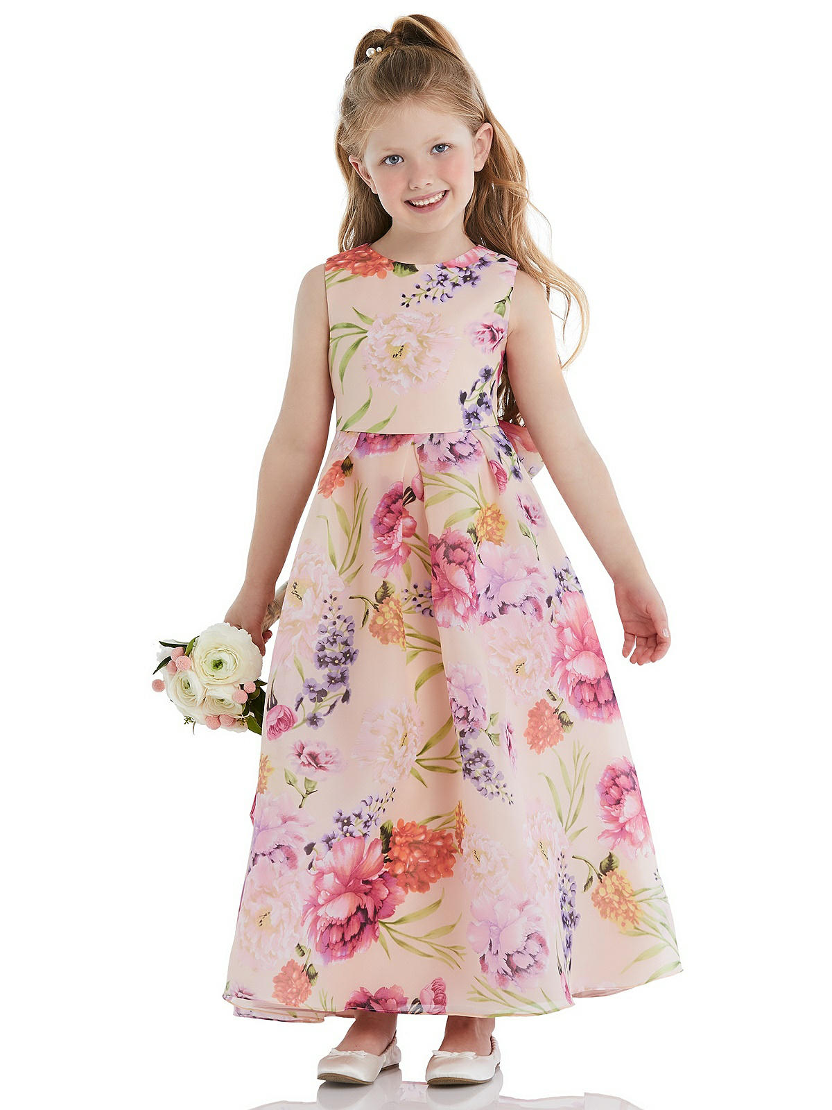 Pink Floral Organdy Flower Girl Dress In Penelope Floral Print | The ...