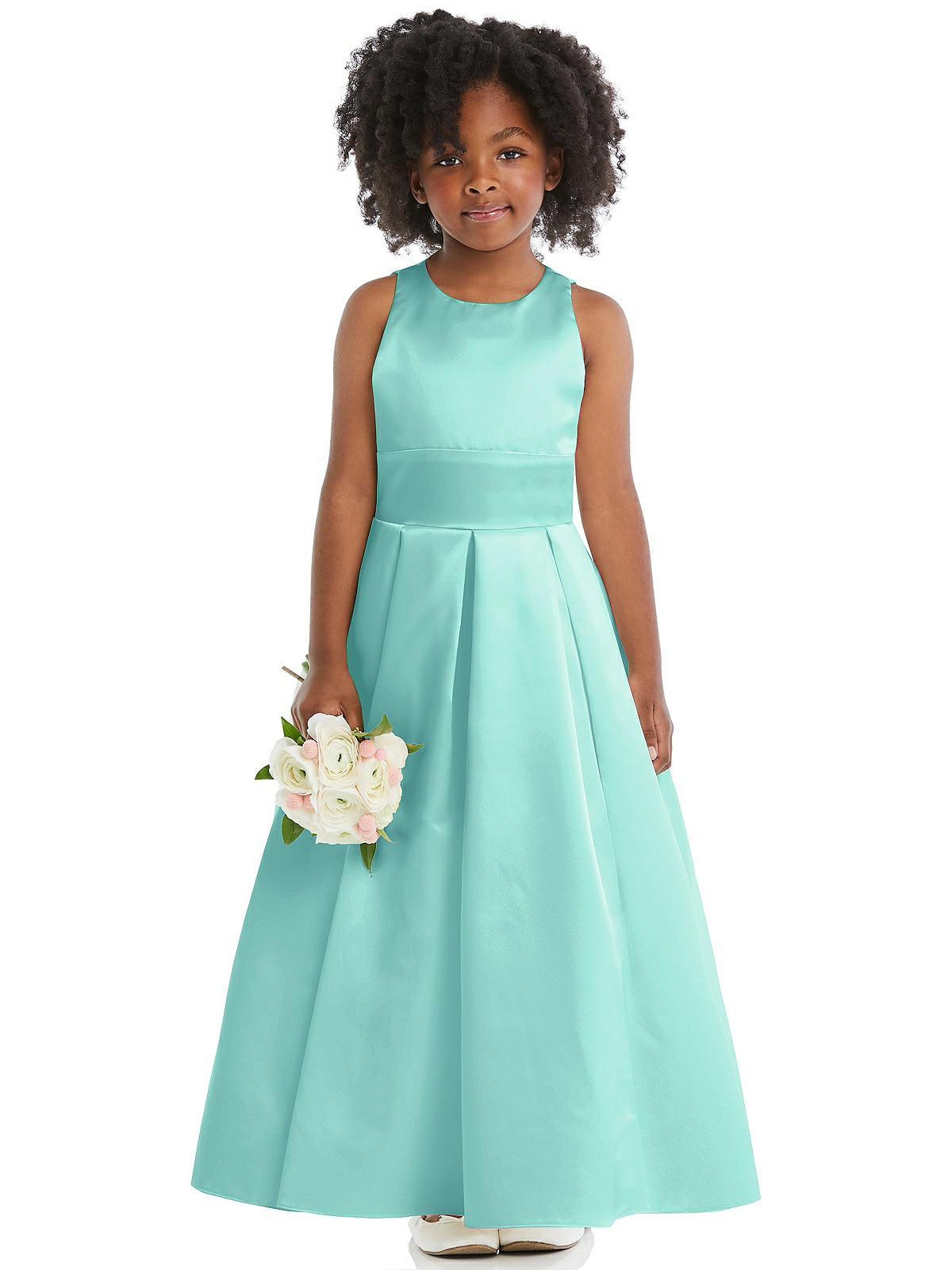 Sleeveless Pleated Skirt Satin Flower Girl Dress In Coastal | The Dessy ...