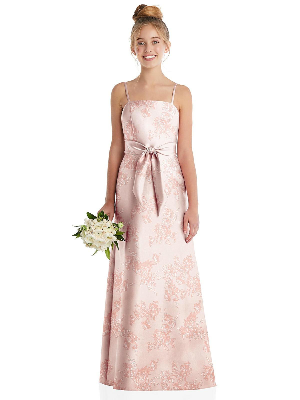 Floral A-line Satin Junior Bridesmaid Dress With Mini Sash In Bow And ...