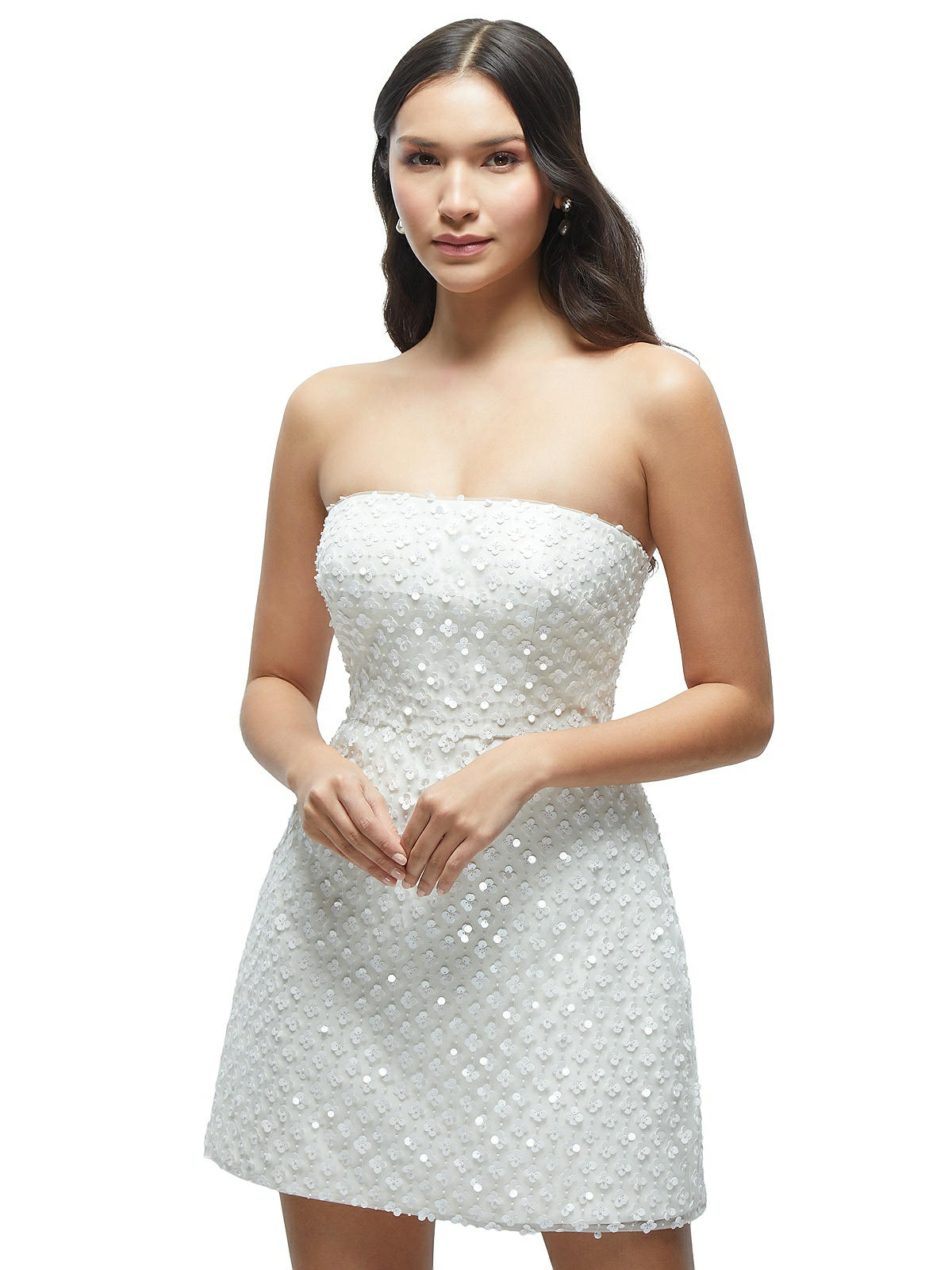 Pearl & Sequin Floret Strapless Mini Bridesmaid Dress In Pearl | The ...