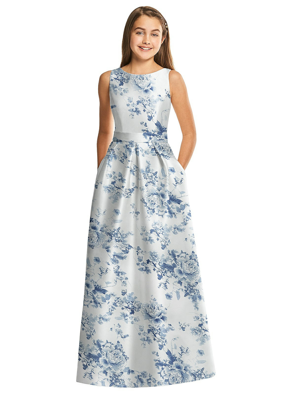 Floral Bateau Neck Maxi Junior Bridesmaid Dress With Pockets In Cottage ...