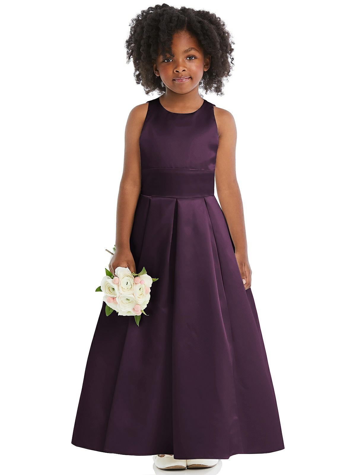 Sleeveless Pleated Skirt Satin Flower Girl Dress In Aubergine | The ...