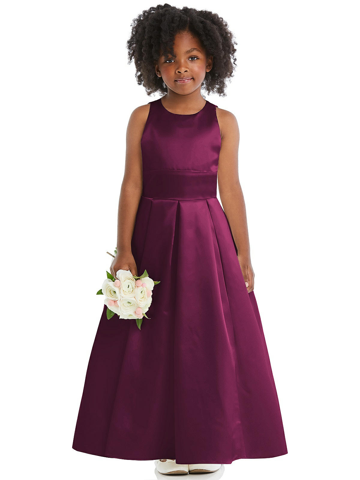 Sleeveless Pleated Skirt Satin Flower Girl Dress In Ruby | The Dessy Group
