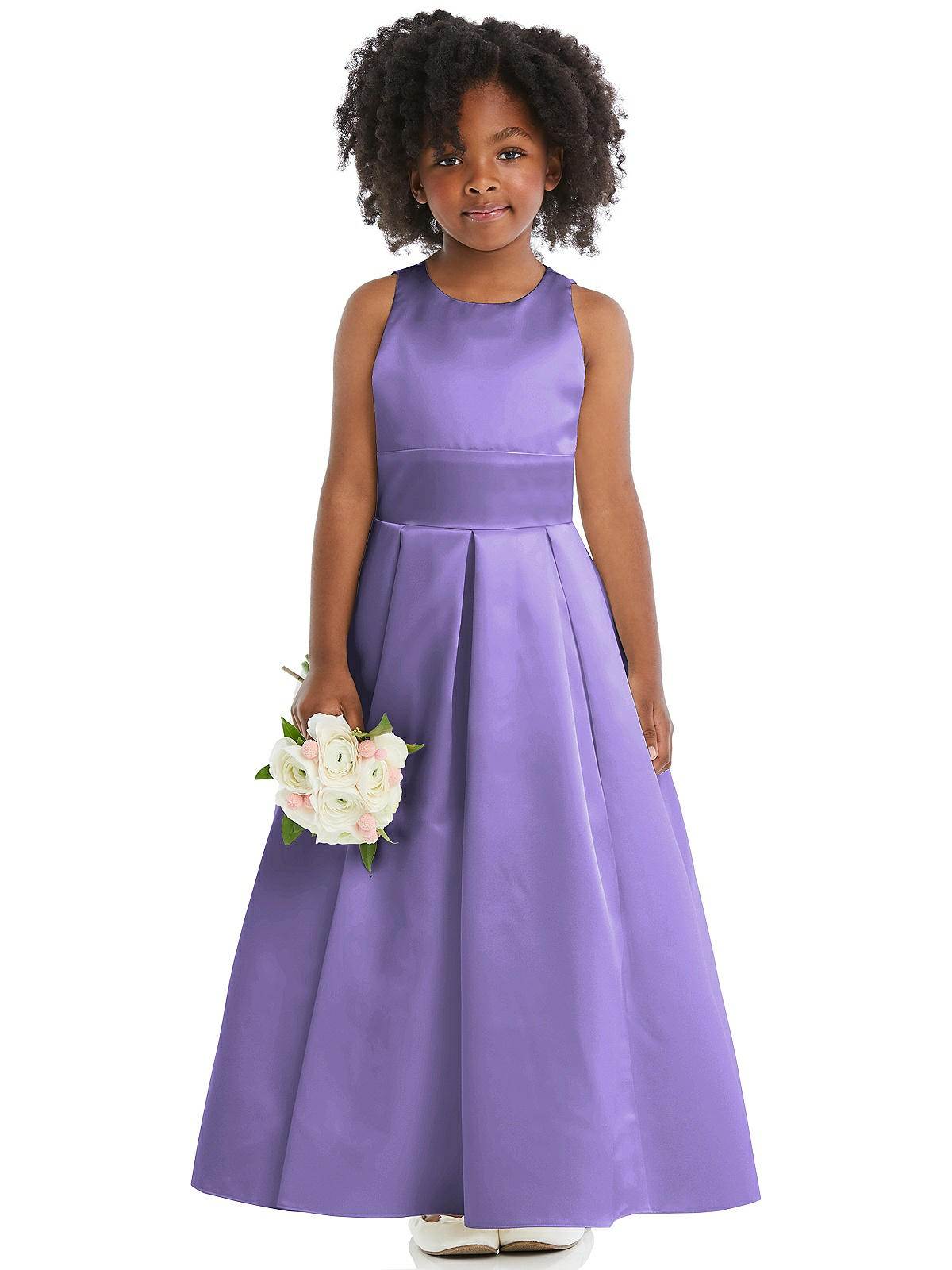 Sleeveless Pleated Skirt Satin Flower Girl Dress In Tahiti | The Dessy ...