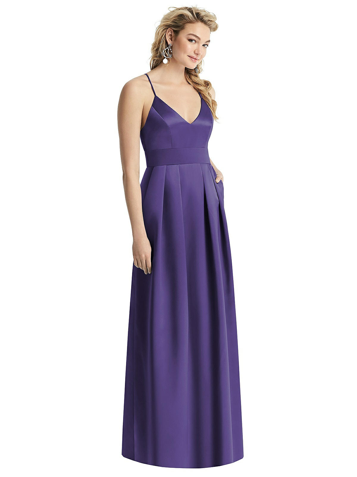 Pleated Skirt Satin Maxi Bridesmaid Dress With Pockets In Regalia ...