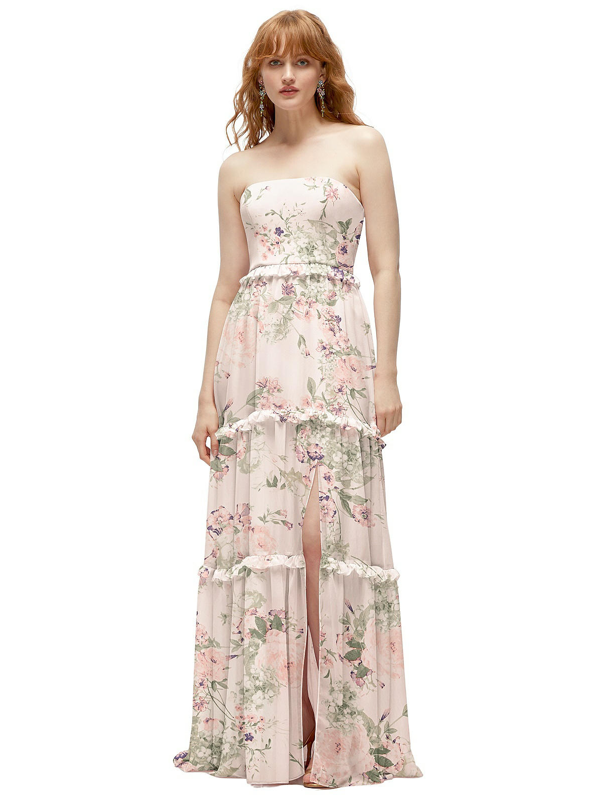 Strapless Chiffon Maxi Bridesmaid Dress With Tiered Micro Ruffle Full ...