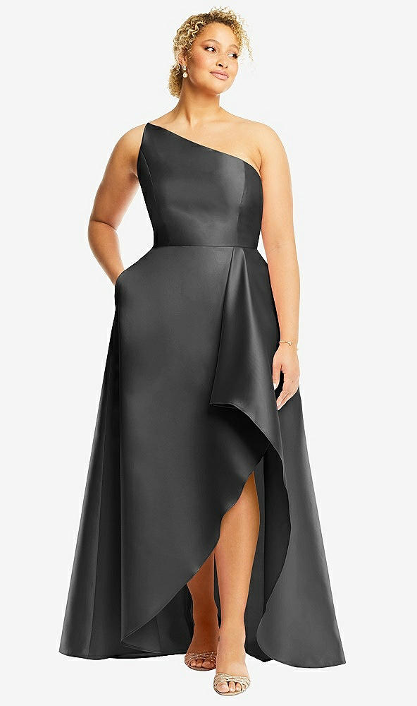 Buy Dessy One-Shoulder Satin Gown with Draped Front Slit and Pockets at ...