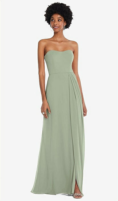 Strapless Sweetheart Maxi Bridesmaid Dress With Pleated Front Slit In Sage The Dessy Group