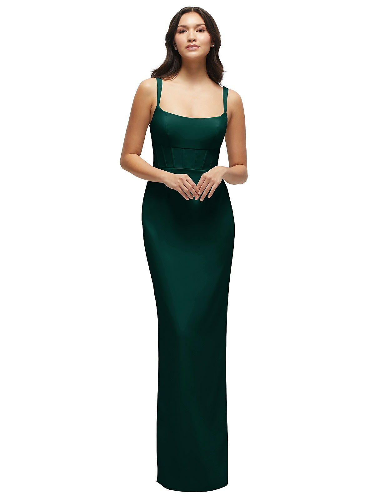 Corset Midriff Crepe Column Maxi Bridesmaid Dress In Evergreen | The ...