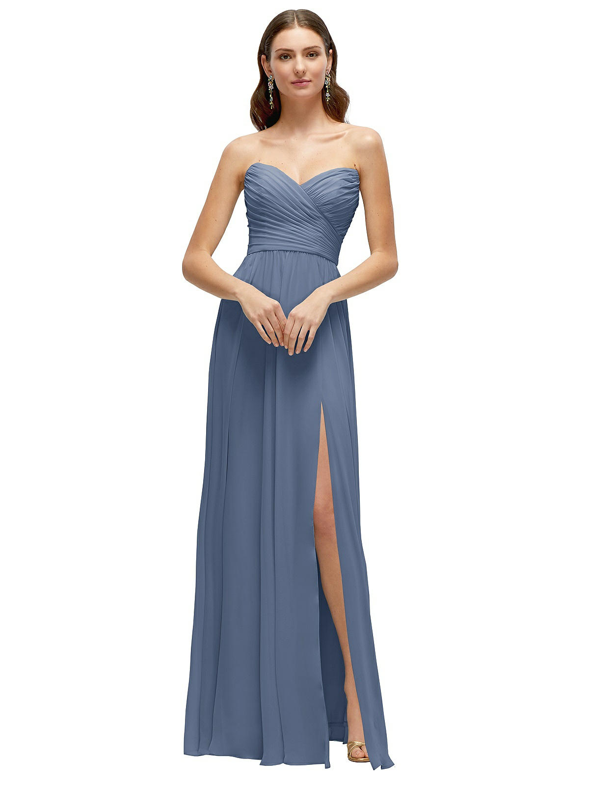 Strapless Pleated Surplice Chiffon Maxi Bridesmaid Dress With A-line ...