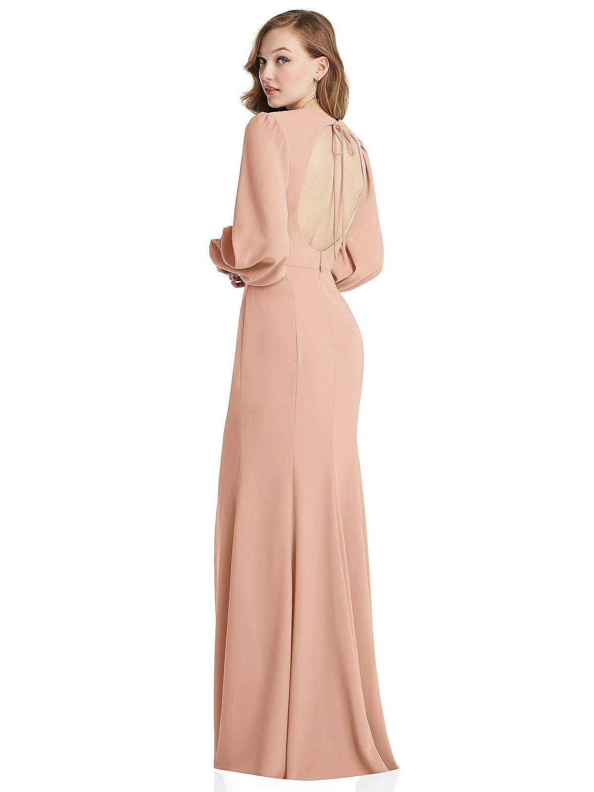 Long Puff Sleeve Maxi Bridesmaid Dress With Cutout Tie-back In Pale ...