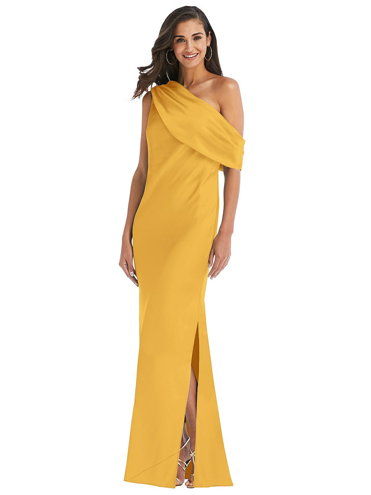 Draped One-shoulder Convertible Maxi Slip Bridesmaid Dress In Nyc ...