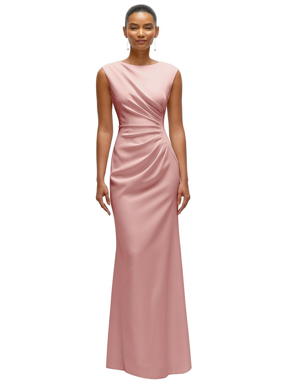 Sleeveless Cap Shoulder Crepe Maxi Bridesmaid Dress With Trumpet Skirt ...