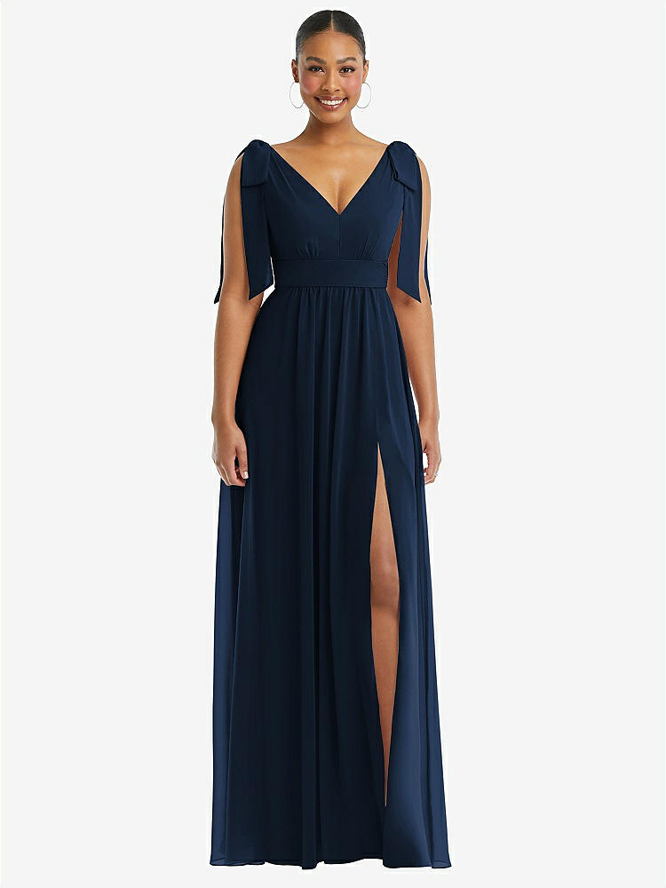 Deep V-neck Shirred Skirt Maxi Bridesmaid Dress With Deep V-neck Shirred Skirt Maxi Bridesmaid Dress With