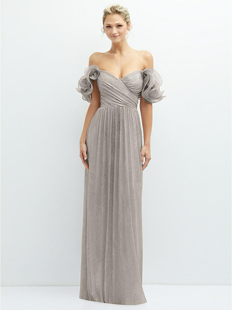 Streamer Sleeve Pleated Metallic Maxi Bridesmaid Dress With Streamer Sleeve Pleated Metallic Maxi Bridesmaid Dress With