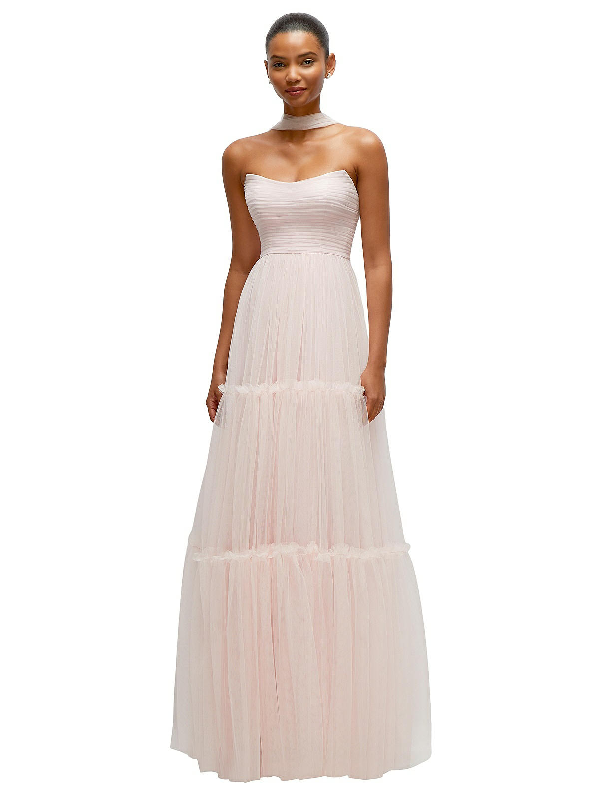Strapless Cat-eye Neu Tulle Tiered Maxi Bridesmaid Dress With ...