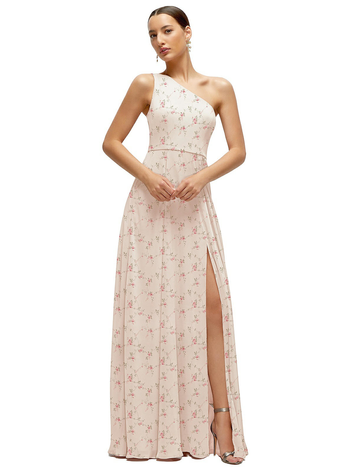 Chiffon One-shoulder Maxi Bridesmaid Dress With Circle Skirt In ...