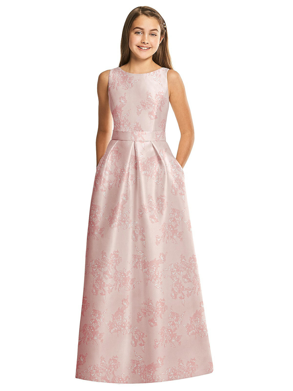 Floral Bateau Neck Maxi Junior Bridesmaid Dress With Pockets In Bow And ...