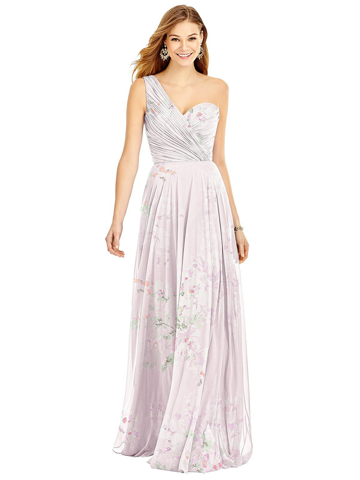 One-shoulder Draped Chiffon Maxi Bridesmaid Dress - Dani In Watercolor ...