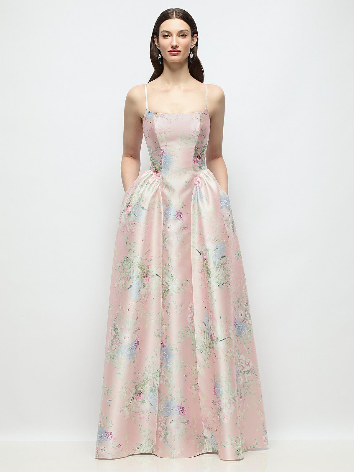Scoop Neck Drop Basque Skirt Esme Floral Satin Maxi Bridesmaid Dress ...